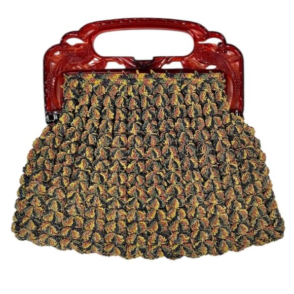 Vintage | Bags | Vintage 93s Popcorn Knit Crochet Purse Carved ...